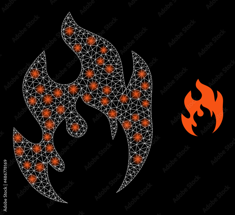 Fire flame icon and constellation net mesh fire flame structure with ...