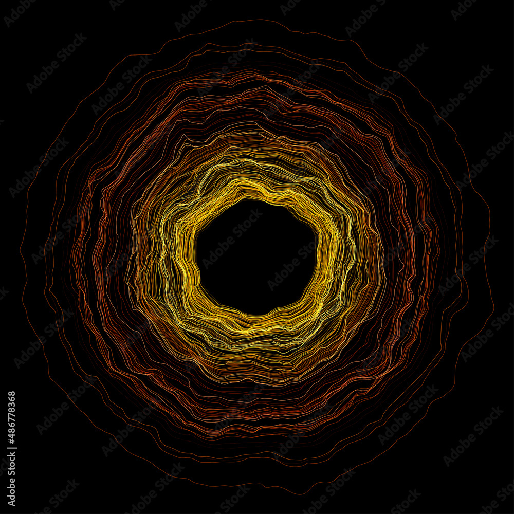 Abstract flowing wave surface of circle lines with yellow-orange tone ...