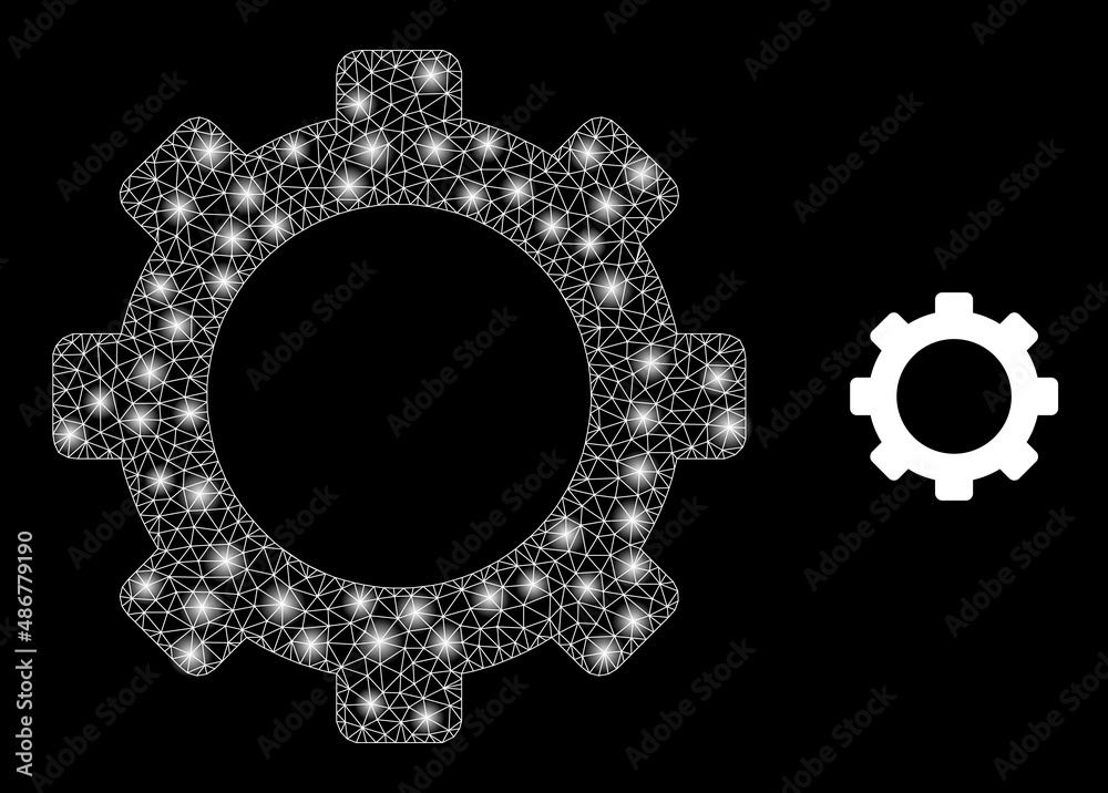 Gear icon and constellation mesh net gear model with glitter spots ...
