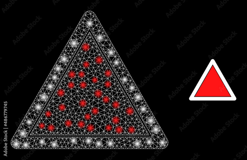 Danger triangle template icon and bright net mesh danger triangle ...