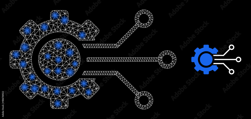 Digital sensor cog icon and constellation net mesh digital sensor cog ...