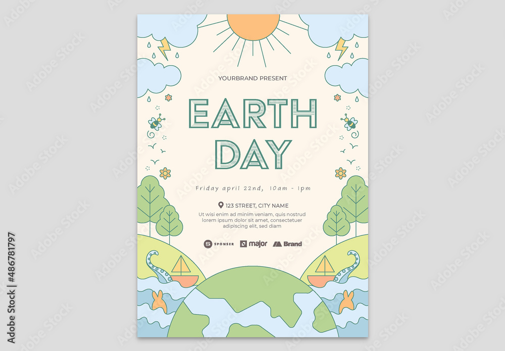 Earth Day Flyer Poster Layout for Environmental Eco Awareness Stock ...