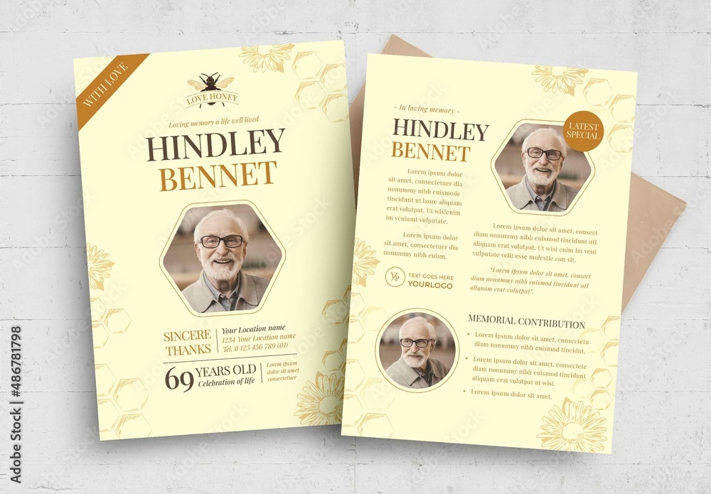 Funeral Program Obituary with Beekeeper Beekeeping Bee Theme Stock ...