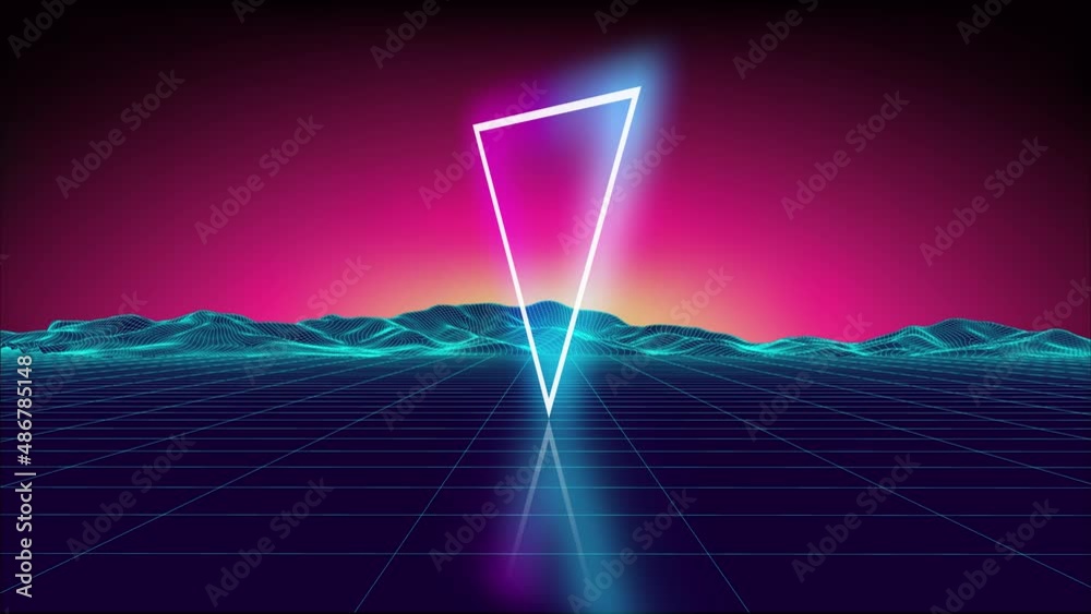 Vintage retro triangle animation. Futuristic technology digital space ...