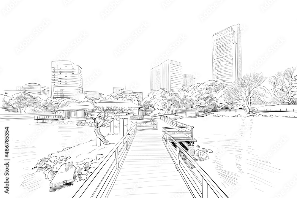 Tokyo, Japan. Hand drawn sketch. Vector illustration. Stock Vector ...