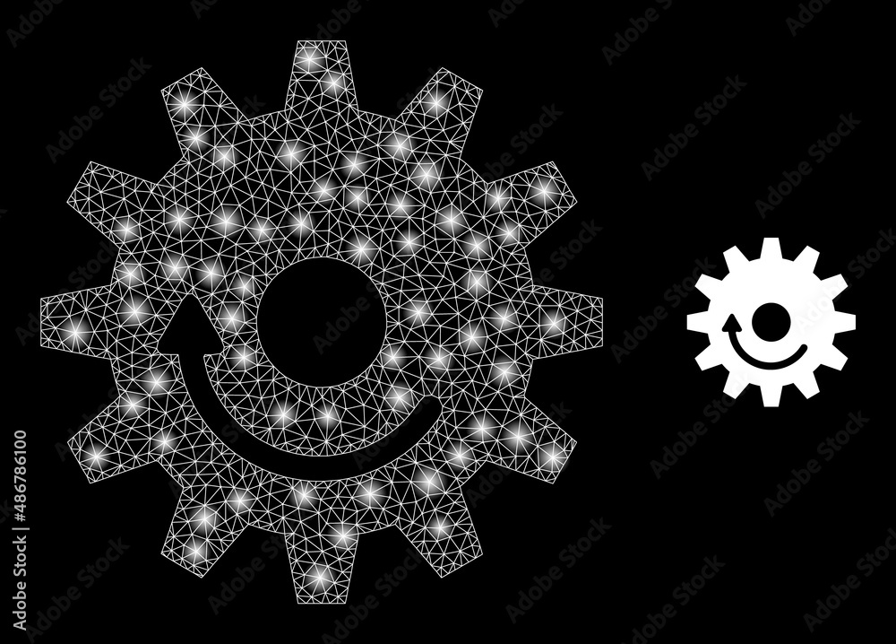 Gear wheel rotation icon and shiny mesh gear wheel rotation model with ...