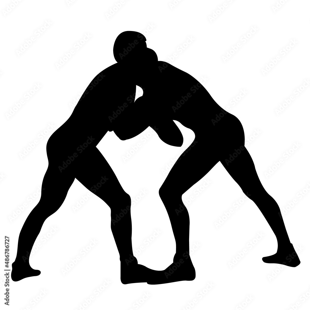 Outline silhouette of a wrestler athlete in wrestling. Greco Roman ...