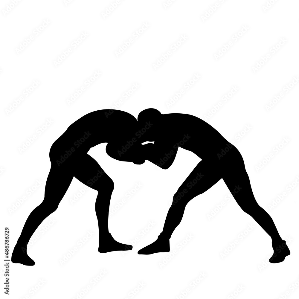 Outline silhouette of a wrestler athlete in wrestling. Greco Roman ...