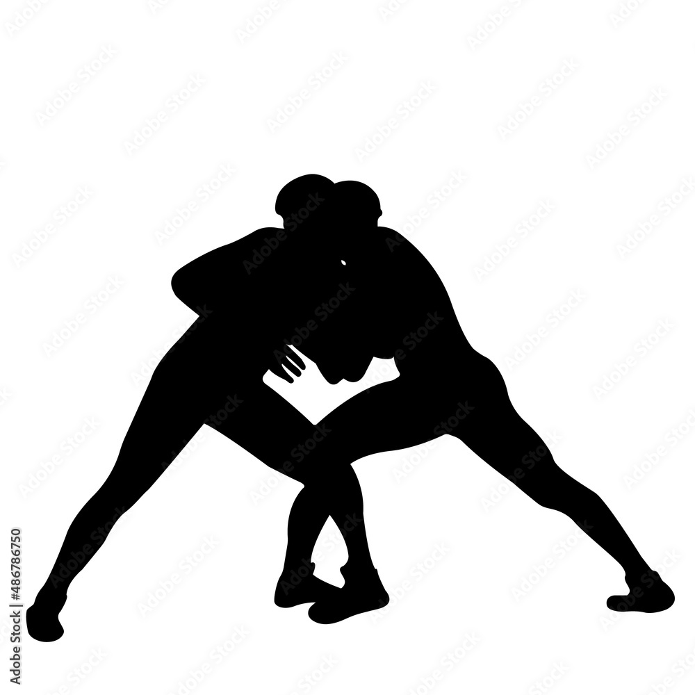 Outline silhouette of a wrestler athlete in wrestling. Greco Roman ...