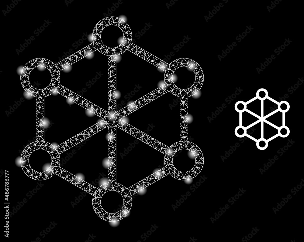 Net nodes icon and constellation mesh net nodes model with glitter ...