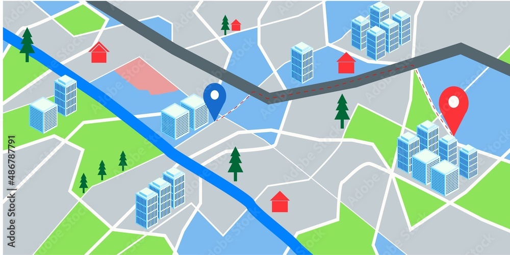 global navigation concept with city map and glossy locator with modern ...