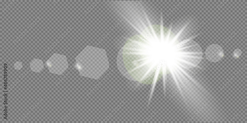 Glowing flash. Sparkling light effects of lens flare with colorful ...