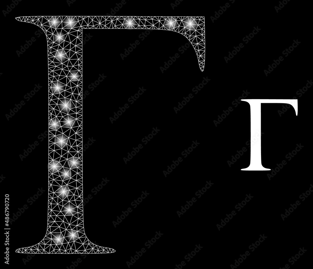 Gamma Greek letter icon and glowing mesh Gamma Greek letter structure ...