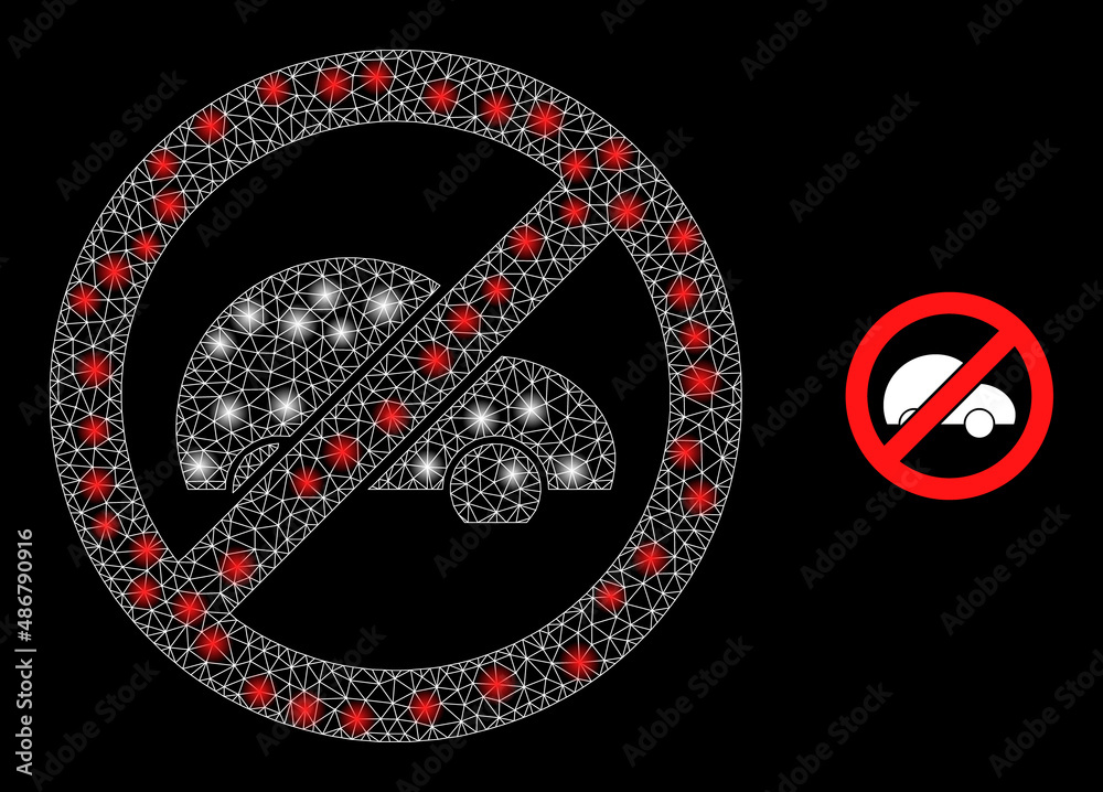Stop private car icon and glowing mesh stop private car model with ...