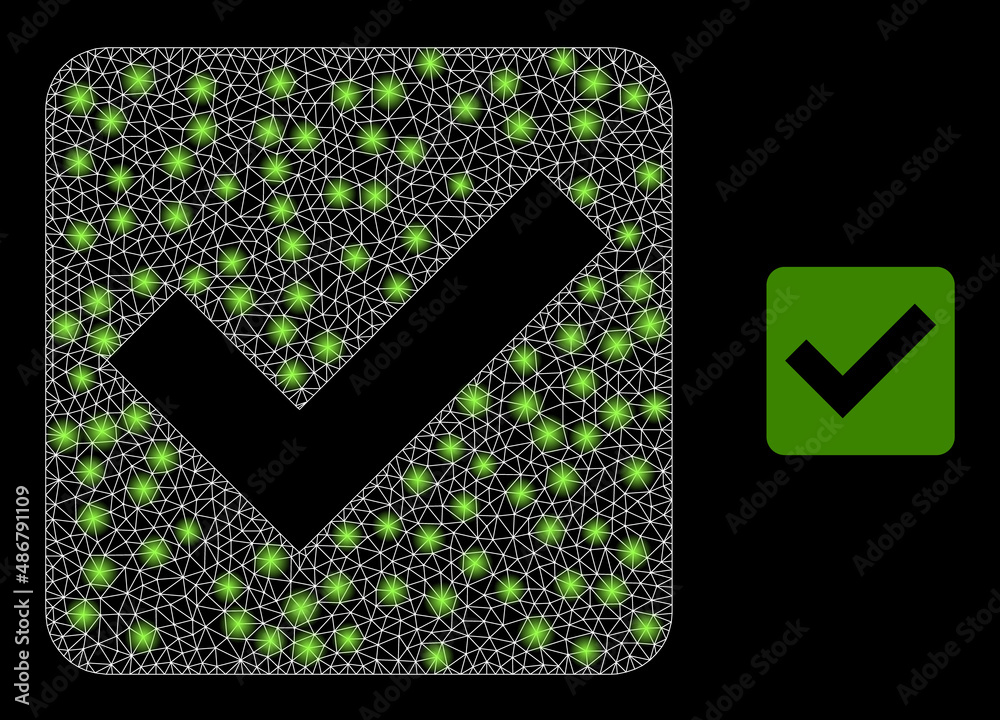 Confirm checkbox icon and glowing mesh confirm checkbox model with ...