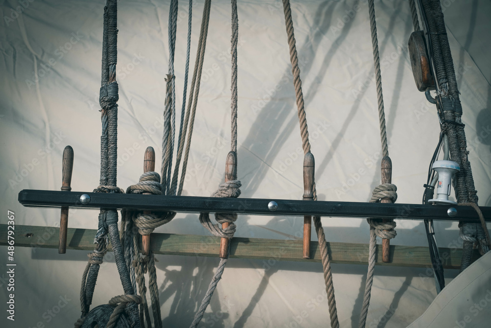 on the sailing ship the rigging is fixed Stock Photo | Adobe Stock