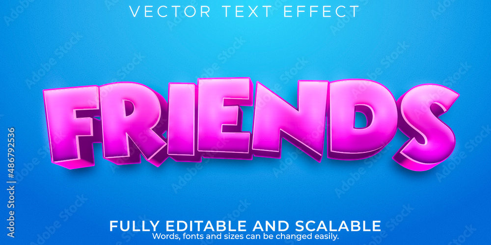 Friends kids text effect, editable cartoon and comic text style Stock ...