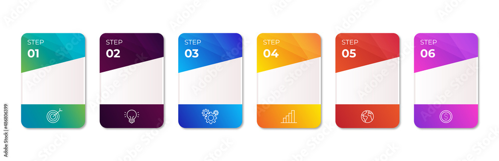 Vetor de Line step infographic. 6 options workflow diagram, circle timeline number infograph ...