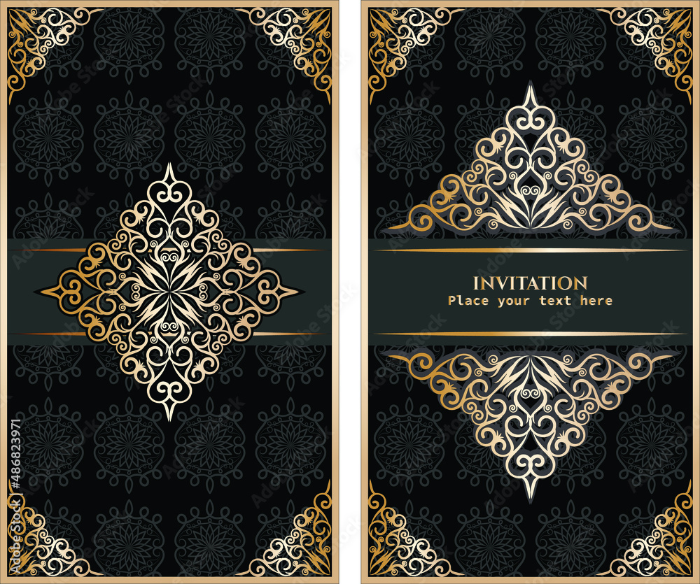 Black and gold luxury wedding invitation card with golden shiny Stock ...