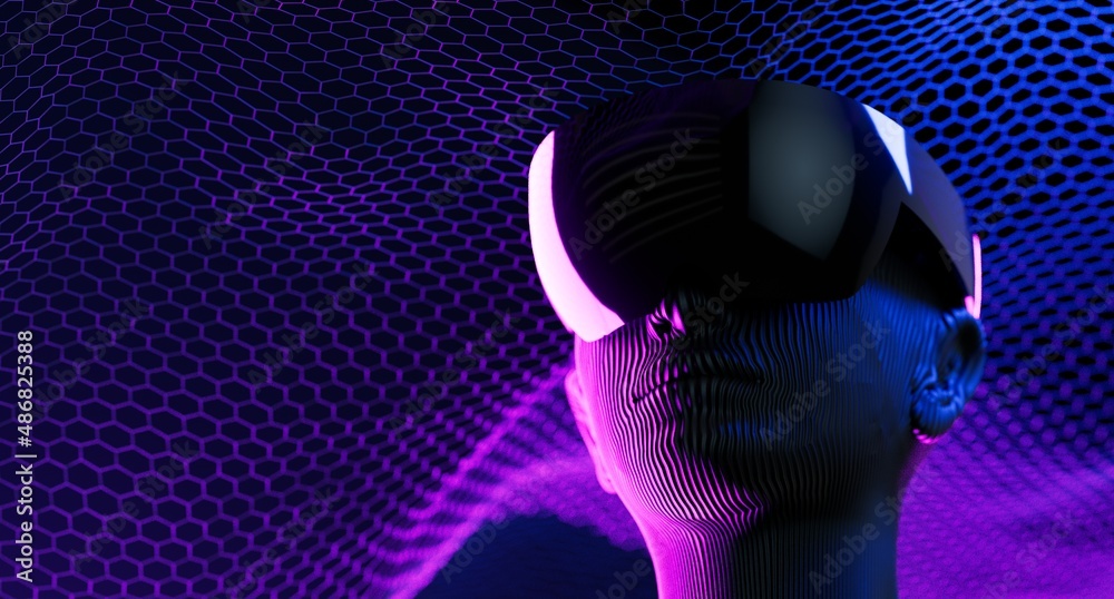 Metaverse digital cyber world technology, man with virtual reality VR ...