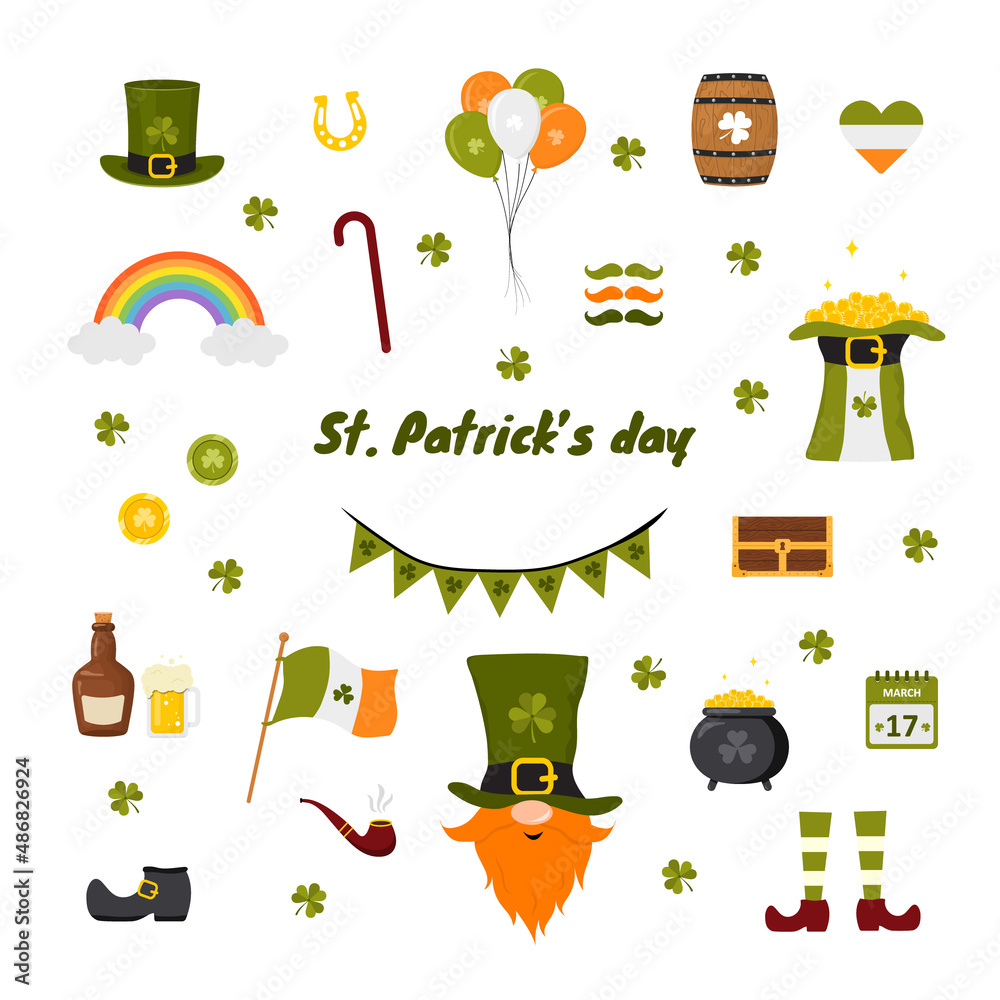 St. Patrick day collection. Cute festive elements. Vector illustration ...