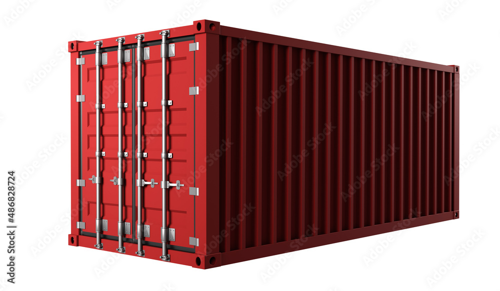 Red shipping container. Detailed visualization of metal box. Metal box ...