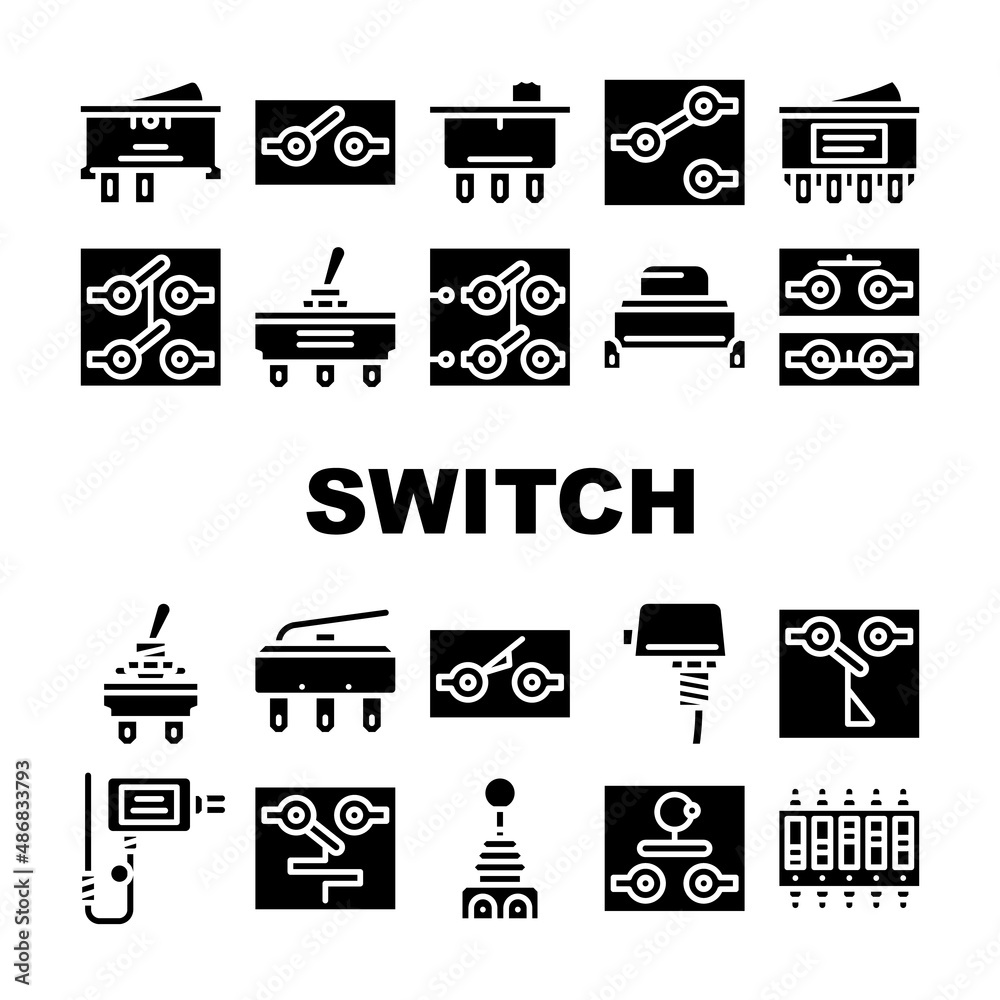 Switch Electricity Accessory Icons Set Vector. Double Pole Single Throw ...