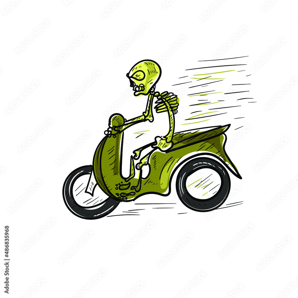 illustration of a human skeleton riding a motorcycle. hand drawn human ...