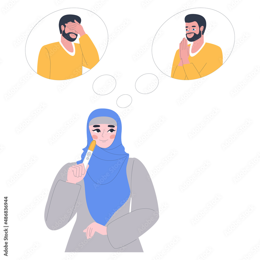 A man's reaction to his woman's pregnancy. A girl with a pregnancy test ...