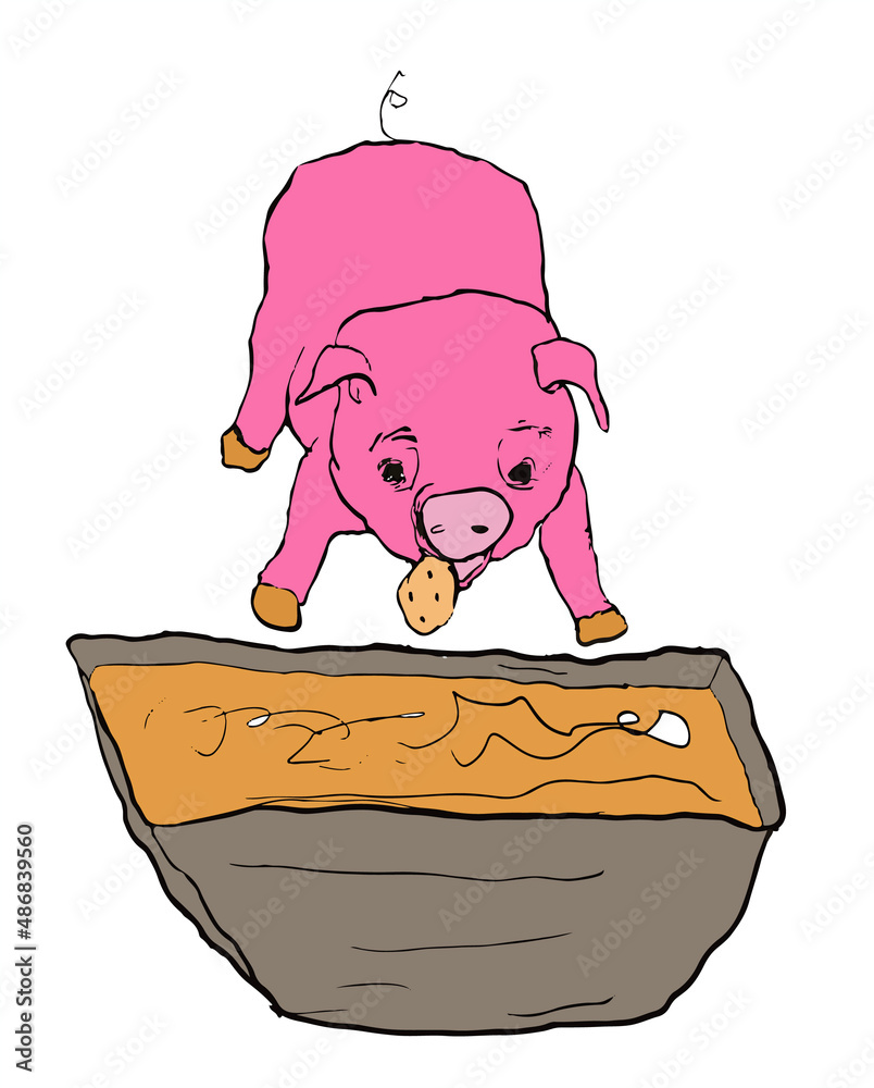 Pig eating from trough Stock Illustration | Adobe Stock