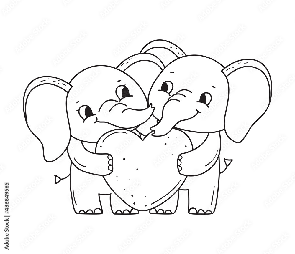 Adorable couple of valentine elephants with heart. Elephants for ...