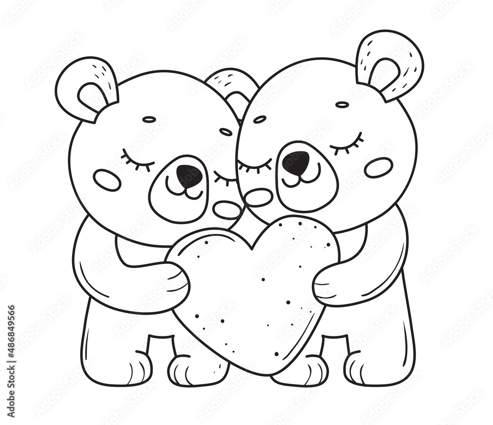 Adorable couple of valentine bears with heart. Bears for coloring book ...