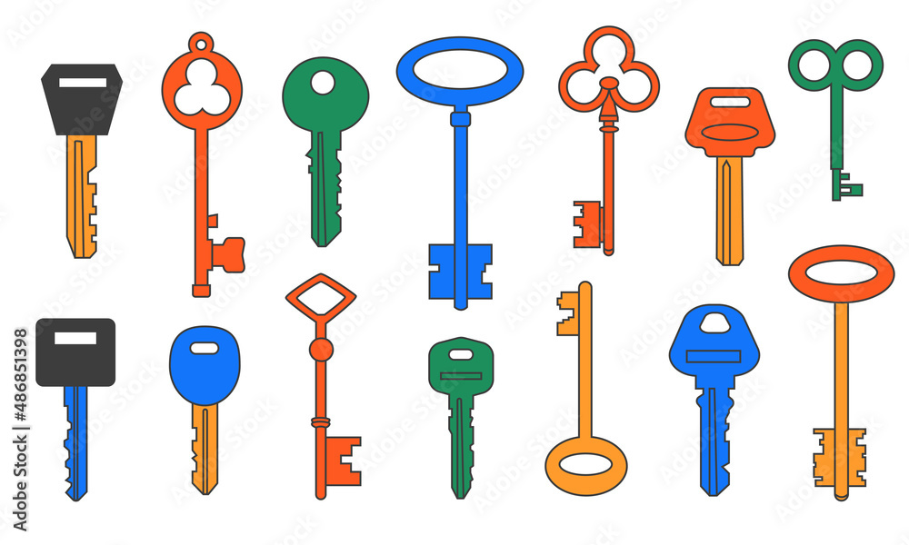 Doodle keys. Vintage and modern latchkey from home or office doors ...