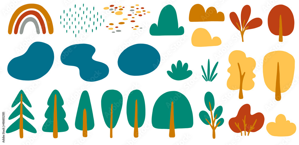 Vector collection of landscape elements isolated on white background ...