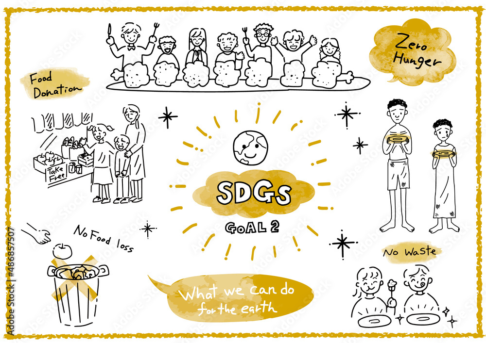 SDGs GOAL2「飢餓をゼロに」イメージのシンプル線画セット2 Stock Vector | Adobe Stock