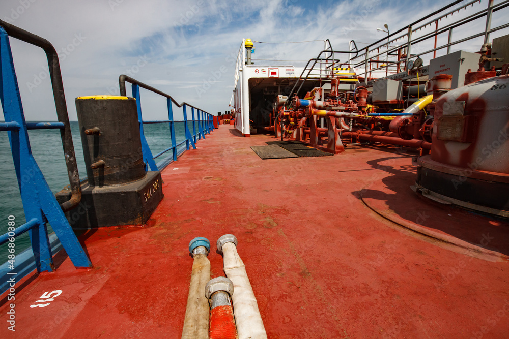 Caspian Sea, Aktau loading terminal. LPG tanker ship "Anbutane" desk ...