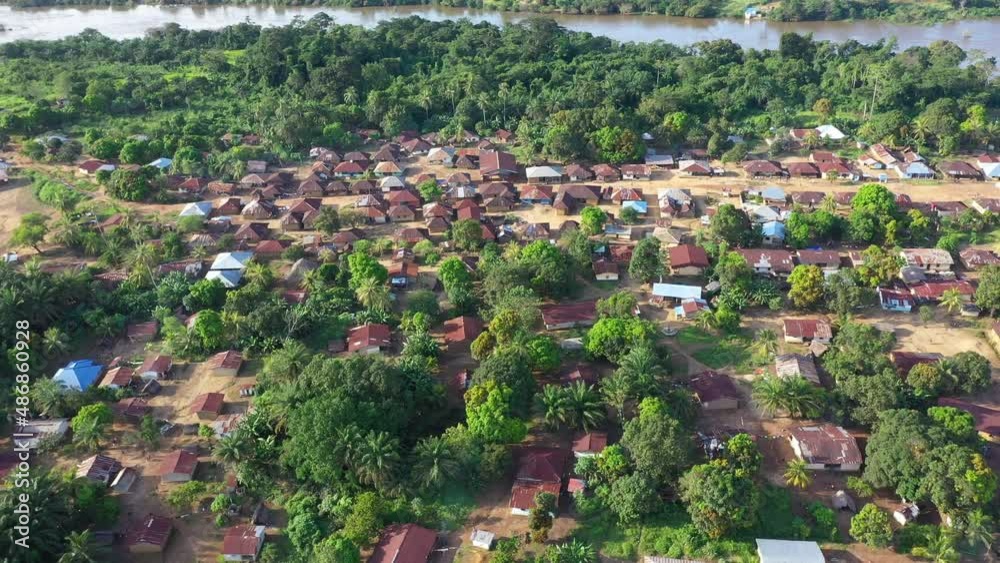 Aerial Sewa River village jungle Sierra Leone Africa part 1. West ...