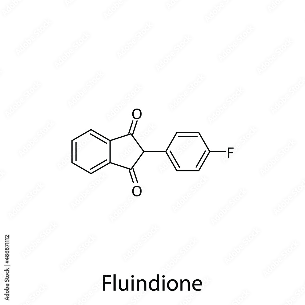Fluindione molecular structure, flat skeletal chemical formula. Vitamin ...