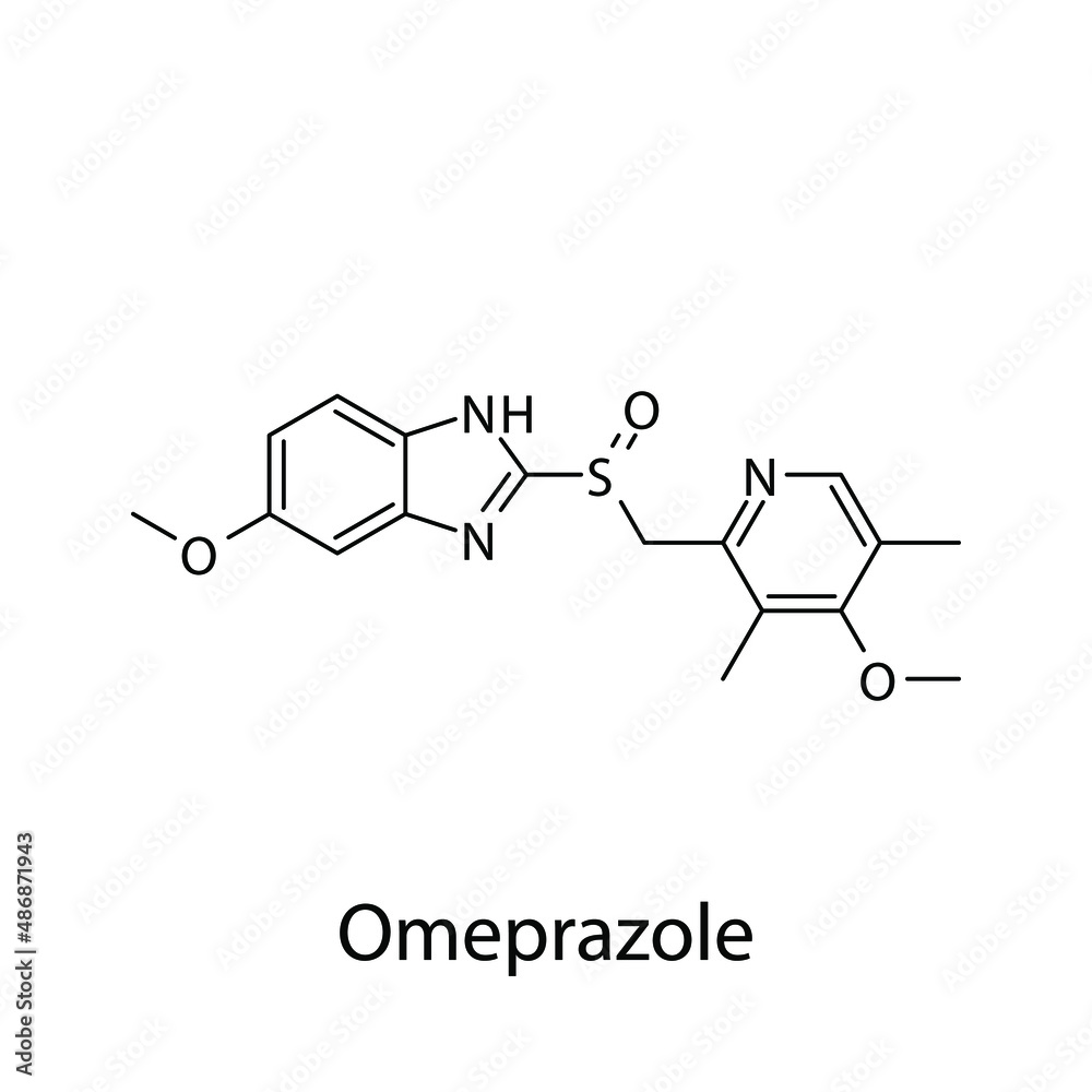 Vecteur Stock Omeprazole molecular structure, flat skeletal chemical ...