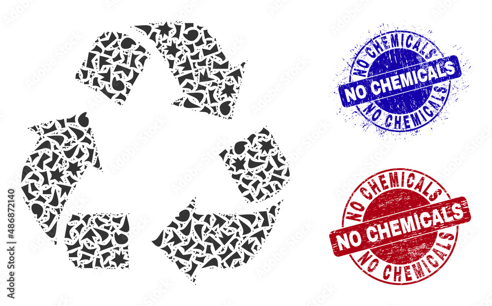 Round NO CHEMICALS unclean badges with caption inside round shapes, and ...