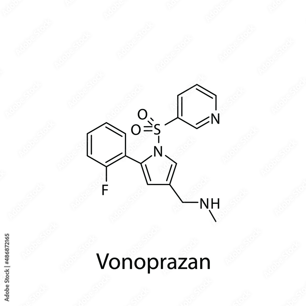Vonoprazan molecular structure, flat skeletal chemical formula ...