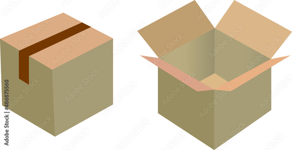 Realistic cardboard box set, opened and closed top view Stock Vector ...