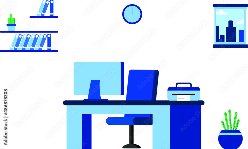 Office setup icon set,Office interior illustration,Office vector Stock ...