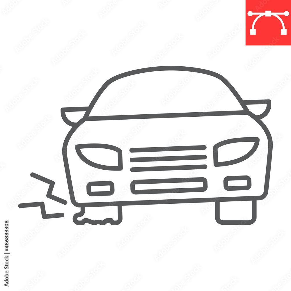 Tire burst line icon, vehicle and car accident, car tire leak vector ...