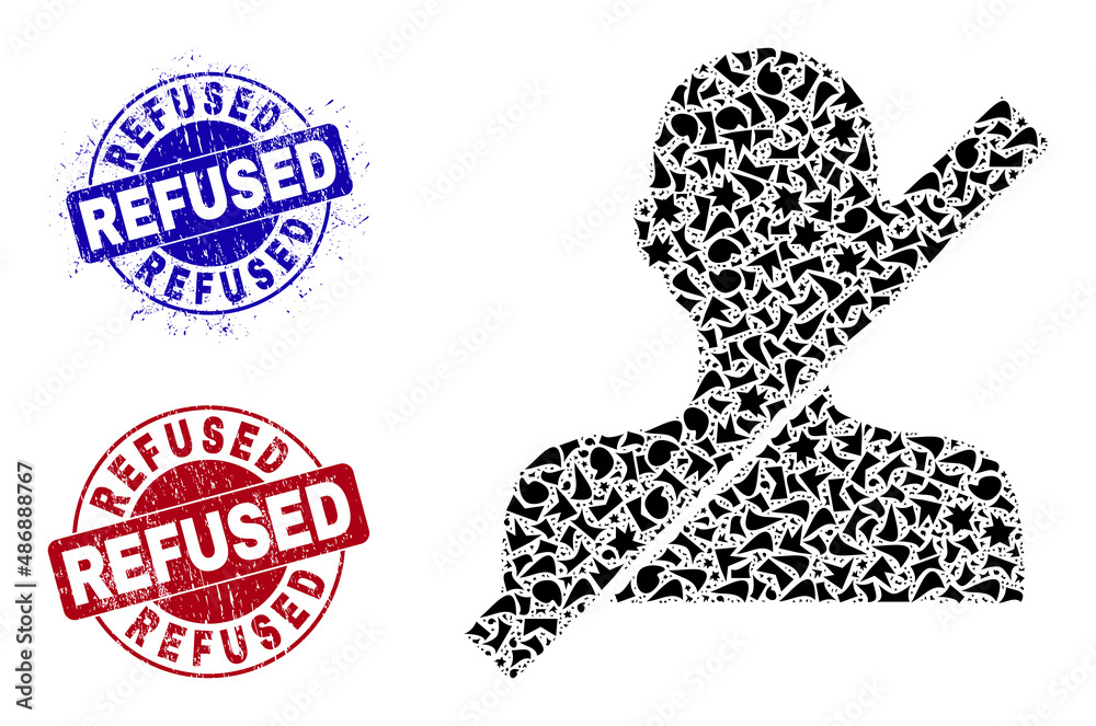 Vetor de Round REFUSED dirty stamp seals with text inside round shapes ...