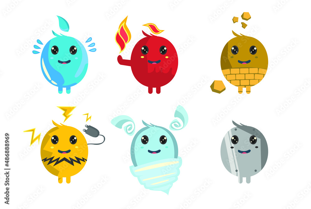 Cute elemental mascot in flat design Stock Vector | Adobe Stock