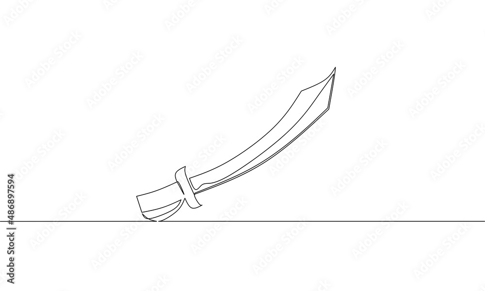 Continuous line drawing of sword, doodle icon design, object one line ...