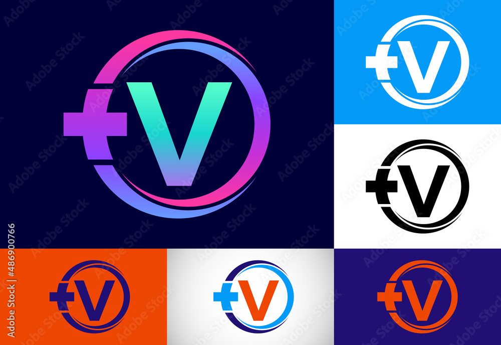 Initial V monogram in a circle with cross plus. Medical logo. Logo for ...