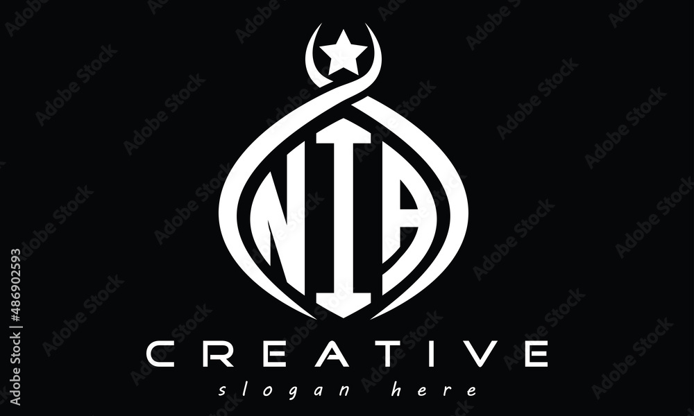 NIA three letters monogram curved oval initial logo design, geometric ...