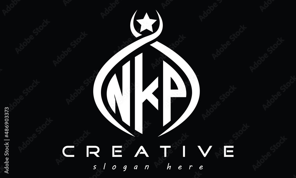 NKP three letters monogram curved oval initial logo design, geometric ...
